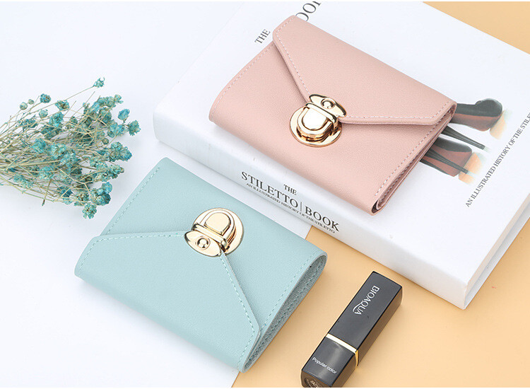 Small Leather Compact Bifold Button Pocket Wallet Card Case Purse with ...