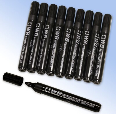 WB Black Permanent Marker Pens All Surface Bullet Tip Waterproof | eBay UK
