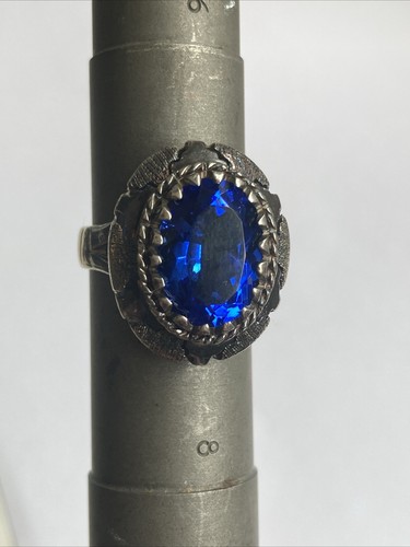 Vintage Sterling Silver Ring Marked Mex 925 Large Synthetic Sapphire ...