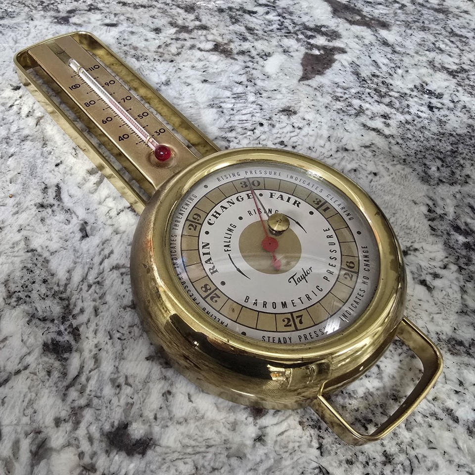 Vintage Taylor Brass Barometer, Adjustable Altitude MCM Weather ...