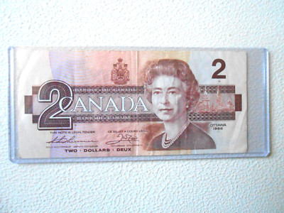 1986 Bank of Canada Two Dollar Bank Note nice notes circ in plastic ...