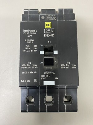 EDB34025 SQUARE D Thermal Magnetic Circuit Breaker: 25 A, 277/480V AC ...