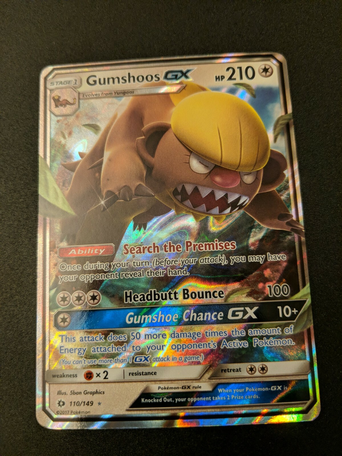 Pokemon Card Gumshoos GX Ultra Rare 110/149 Sun and Moon Base Mint ...