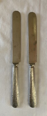 2 VINTAGE ROYAL MANUFACTURING CO SOLID BRAZIL SILVER KNIVES FLORAL ...