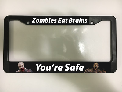 ZOMBIE EAT BRAINS SAFE ZOMBIES MONSTER FUNNY HORROR DEAD License Plate ...