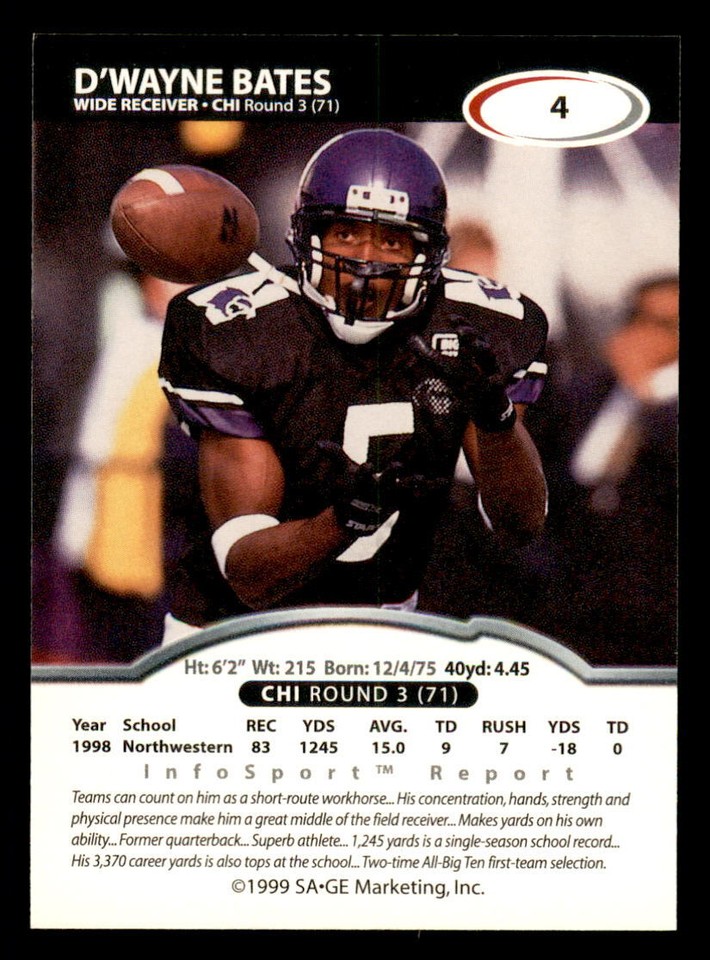 1999 SAGE #4 D'Wayne Bates Northwestern Wildcats | eBay