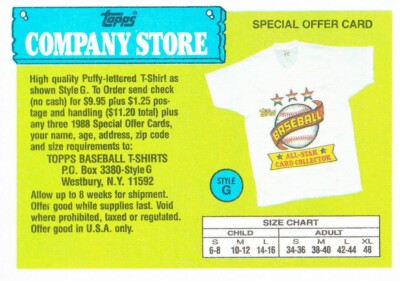 1988 Topps Company Store #NNO Blank Back Style G Tee Shirt Offer | eBay