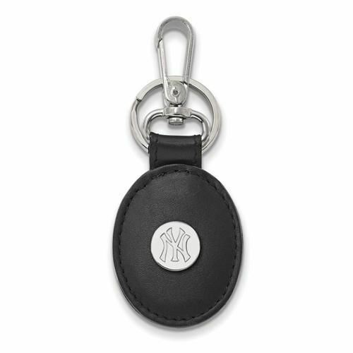 SS Rhodium-plated MLB NY Yankees Black Leather Oval Key Chain | eBay