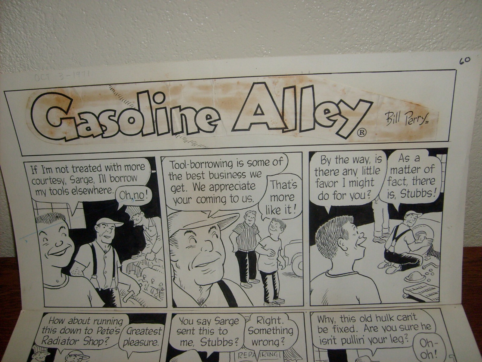 GASOLINE ALLEY SUNDAY STRIP 10-3- 1971, BILL PERRY original art | eBay