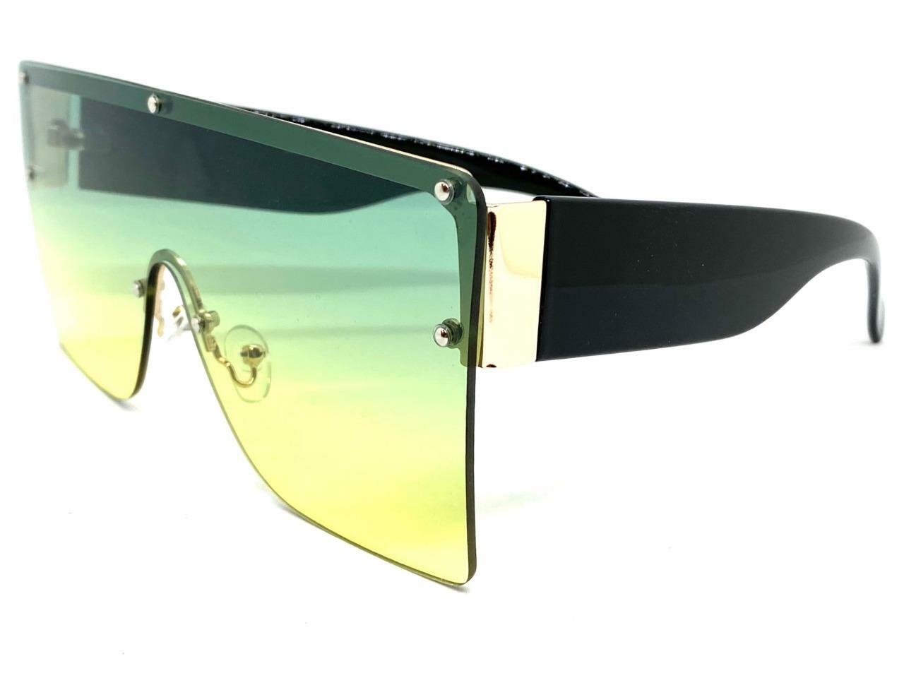 Oversize Modern Retro Shield Style SUNGLASSES Large Big Flat Green ...