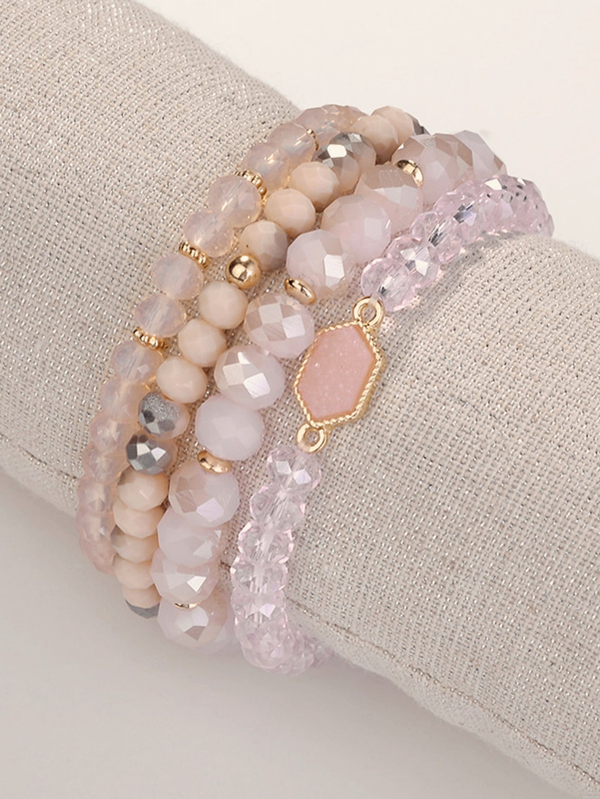 4pcs Geometric Decor Light Pink Beaded Bracelet Women Bracelet Bracelet ...