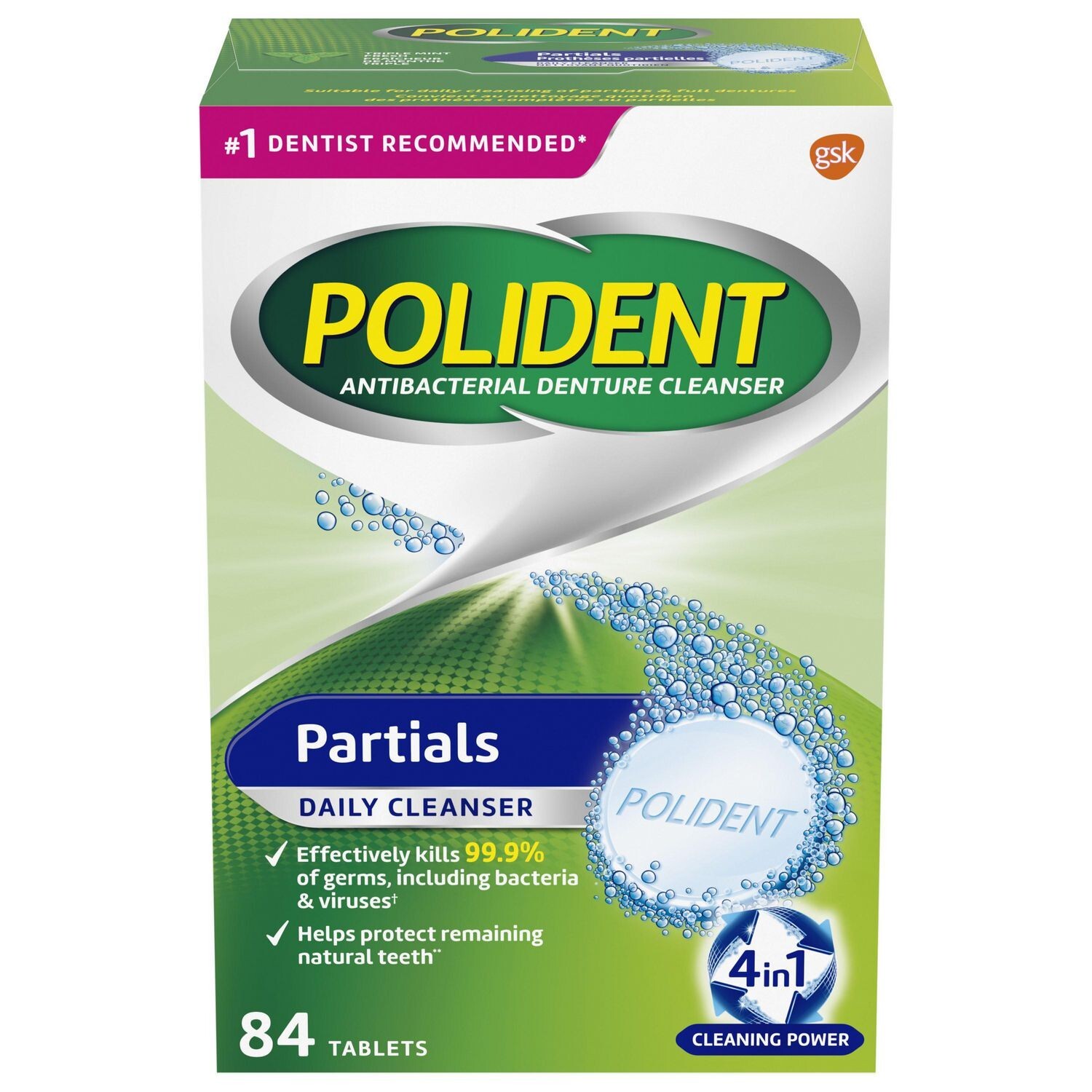 Polident Partials Daily Denture Cleanser Triple Mint Fresh 84 Tablets ...