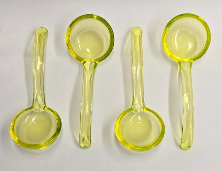 Set of 4 - YELLOW URANIUM DEPRESSION GLASS LADLE MAYONNAISE CONDIMENT ...