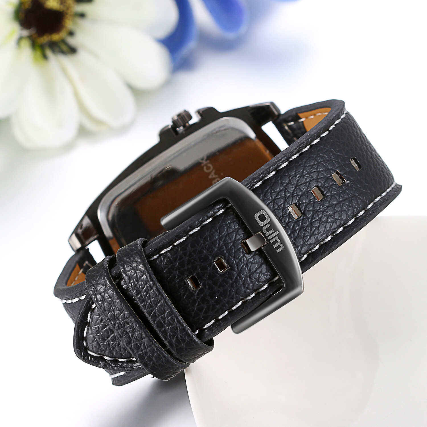Military Army Dual Time Zones Movements Quartz Watch Black Leather ...