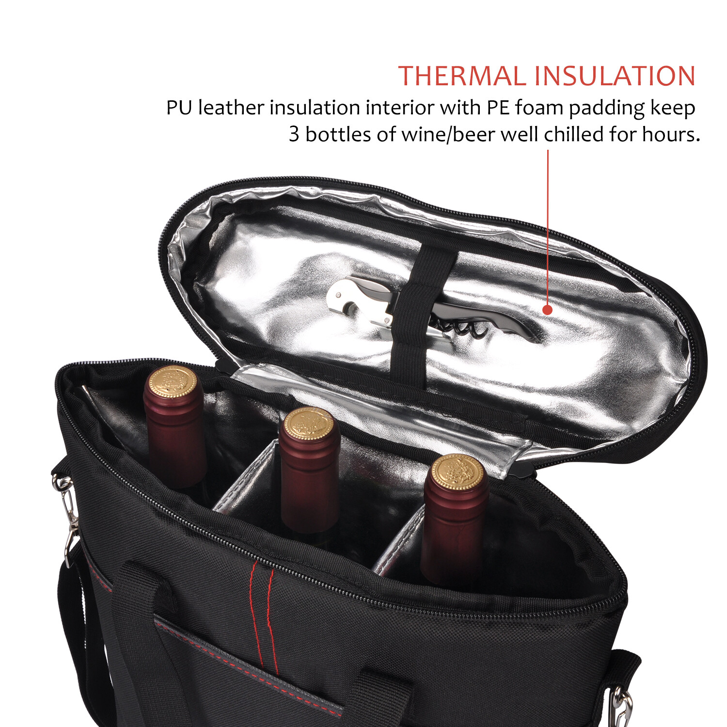 Wine Carrier Tote Bag Insulated 3 Bottle Cooler Carrying Case for ...