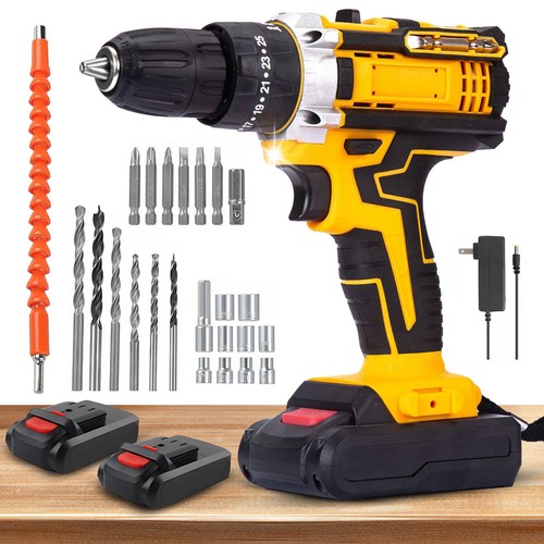 Cordless Drill Driver Kits with 2 Battery 21V Hand-held Electric Drill ...