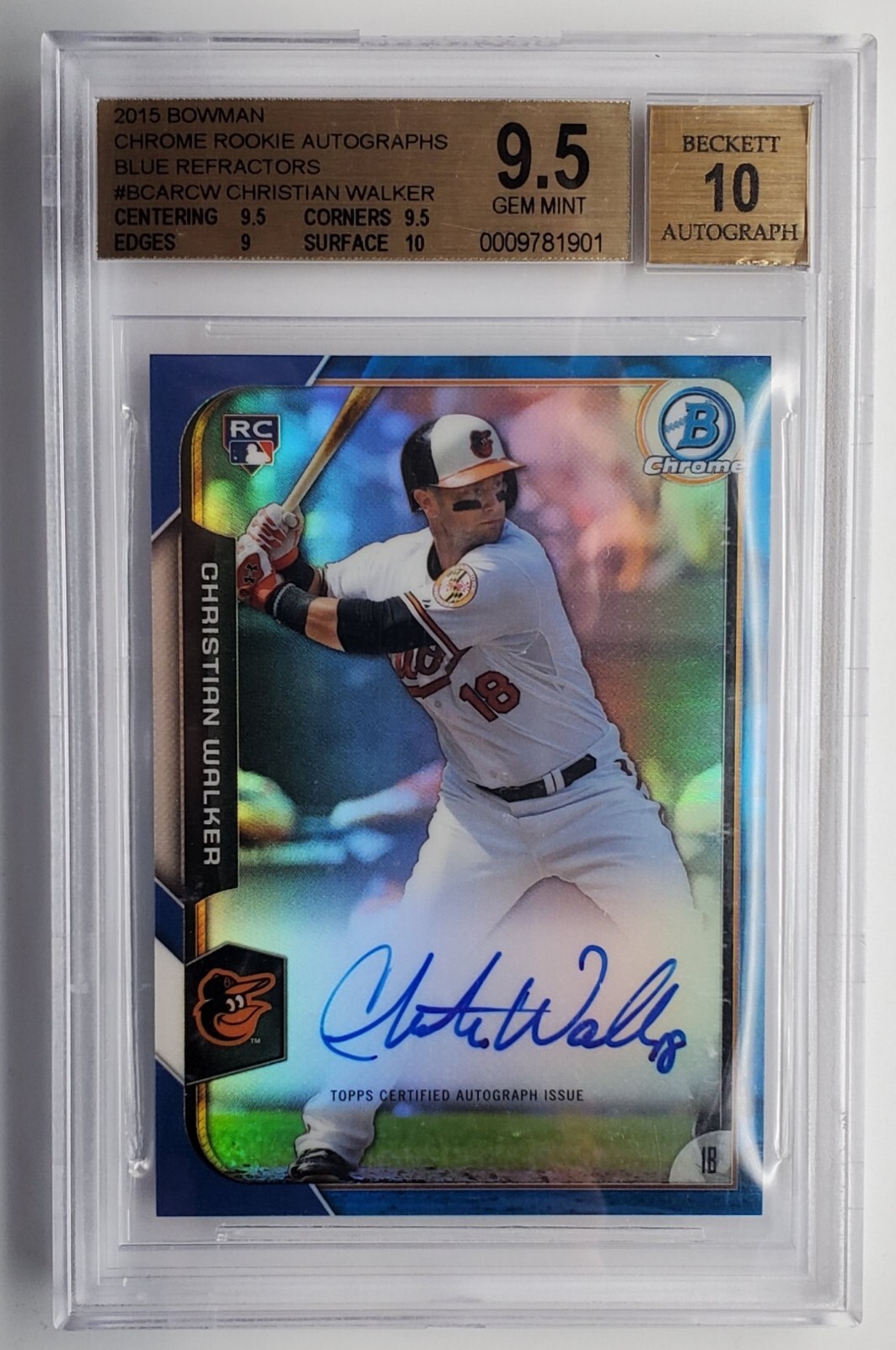 2015 Bowman Chrome Blue Christian Walker Autograph RC BGS 9.5 w/10 Auto ...