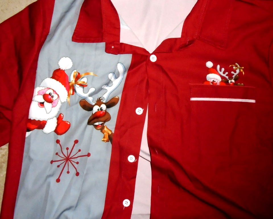 NEW Santa & Rudolph the Red Nose Reindeer Christmas Button Front Shirt ...