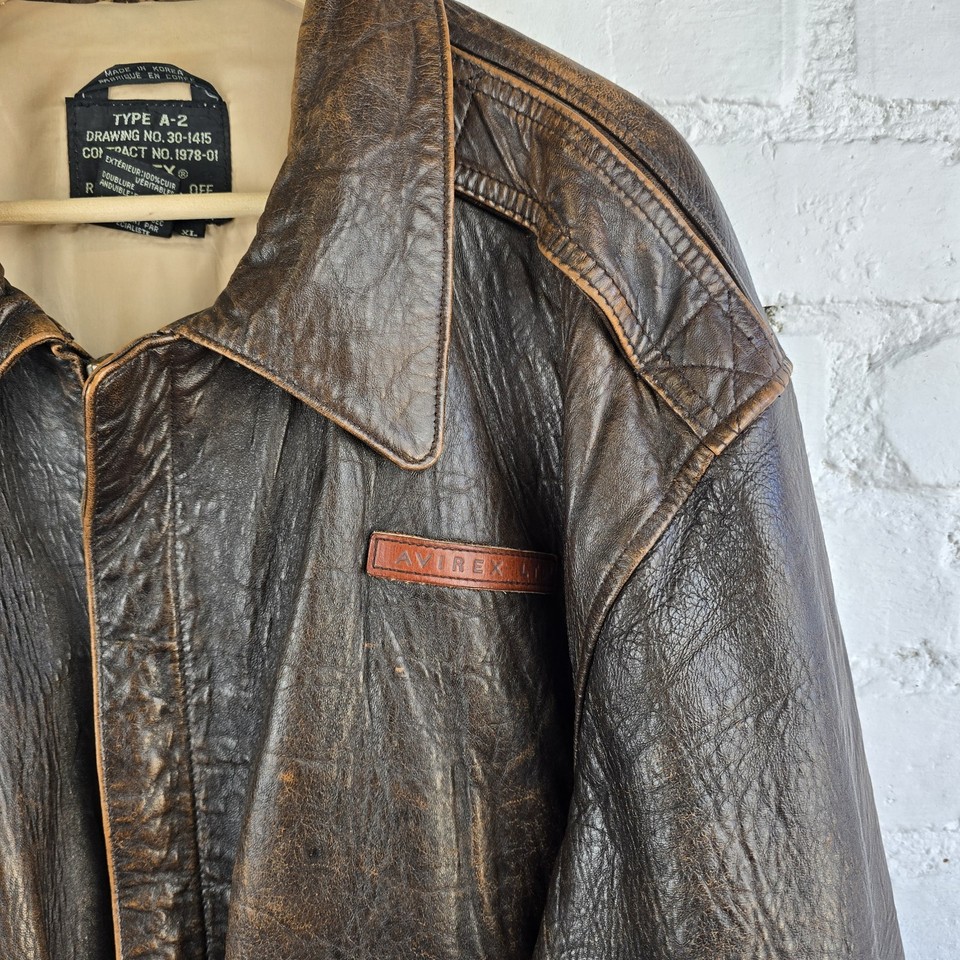 Vintage Avirex XL Type A-2 No. 30-1415 USA Leather Bomber Jacket Brown ...
