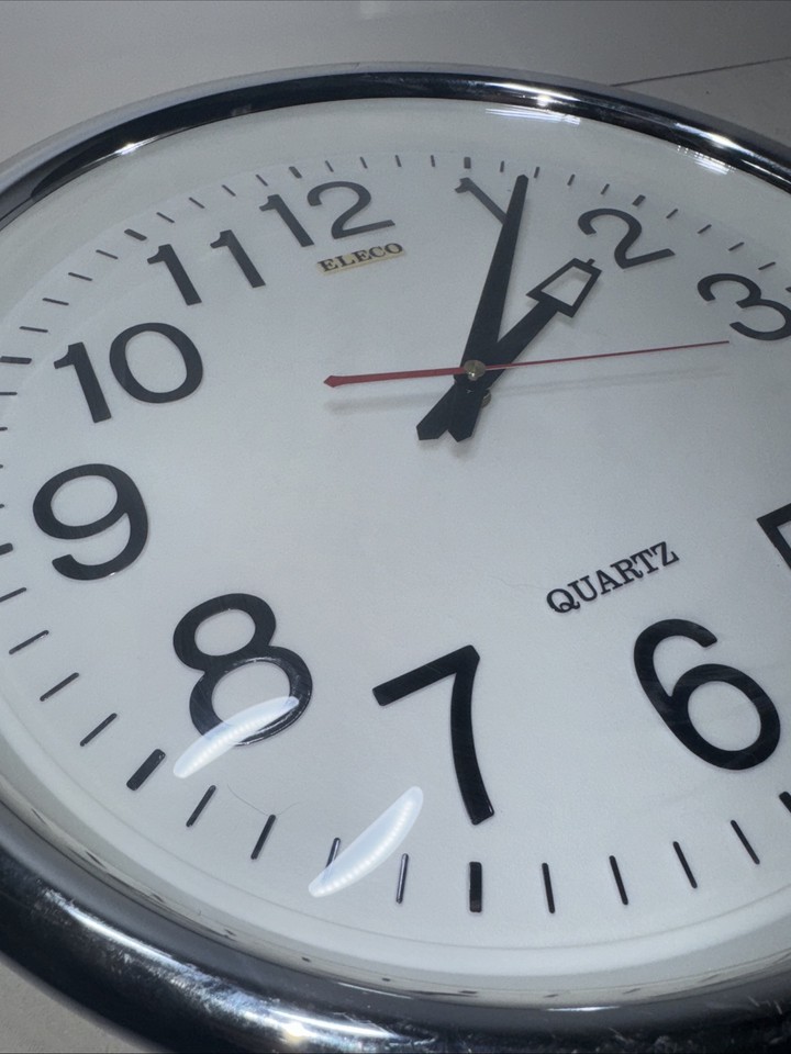 Large Industrial Commercial Company Wall Clock 15” Chrome Stepping ...