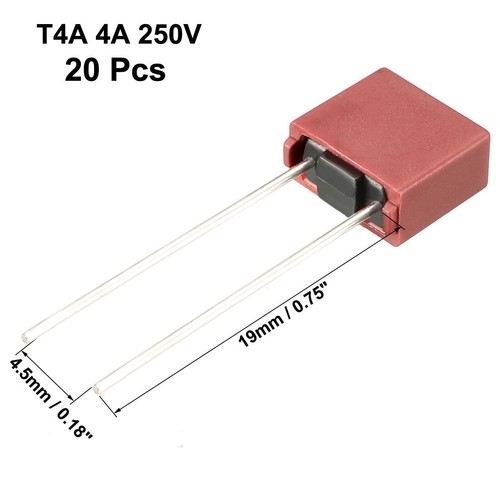 20Pcs DIP Mounted Miniature Square Slow Blow Micro Fuse T4A 4A 250V Red ...