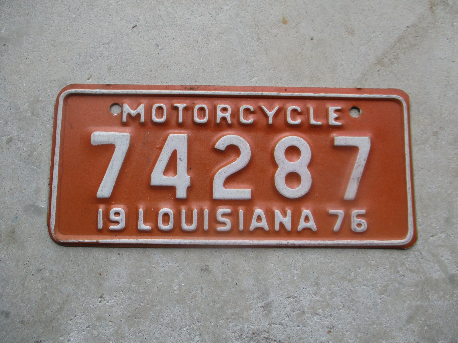 Louisiana 1976 motorcycle license plate # 74287 | eBay