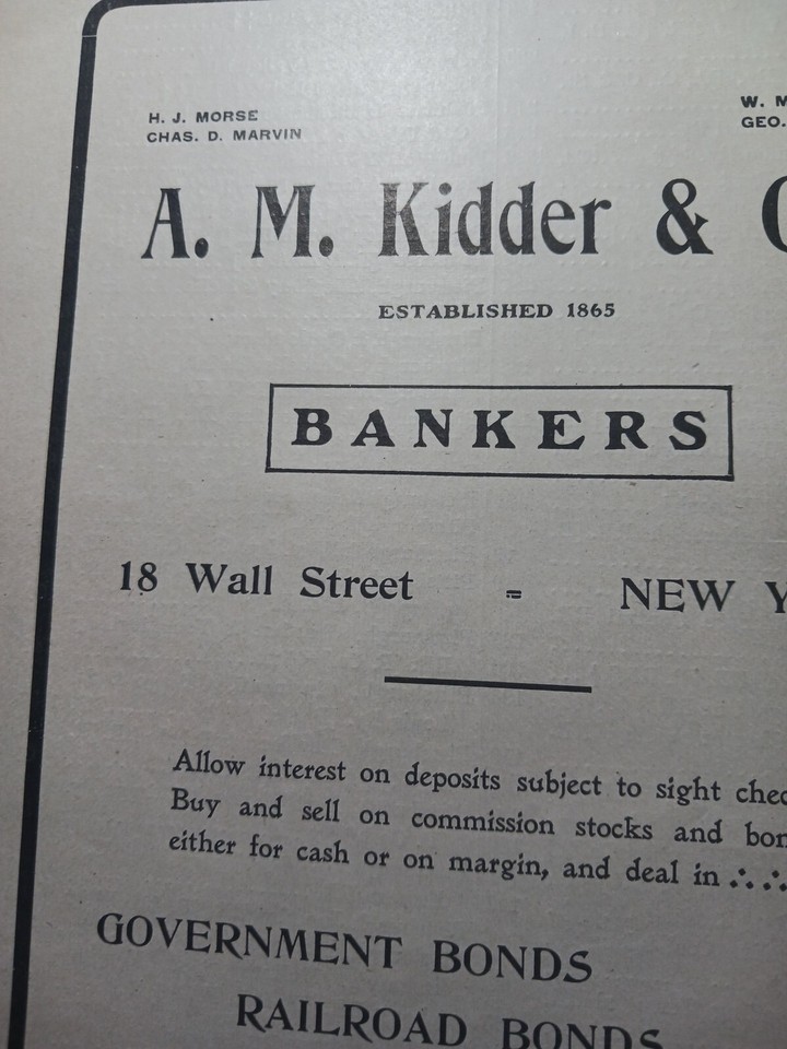 1901 Print Ad ~ A. M. KIDDER & COMPANY Bankers Railroad Bonds 18 Wall ...