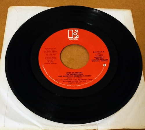 JOEY SCARBURY 45 RPM Vinyl "THE GREATEST AMERICAN HERO", Elektra ...