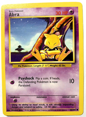 ABRA - Base Set - 43/102 - WOTC - Pokemon Card - Common - 1999 - NM | eBay