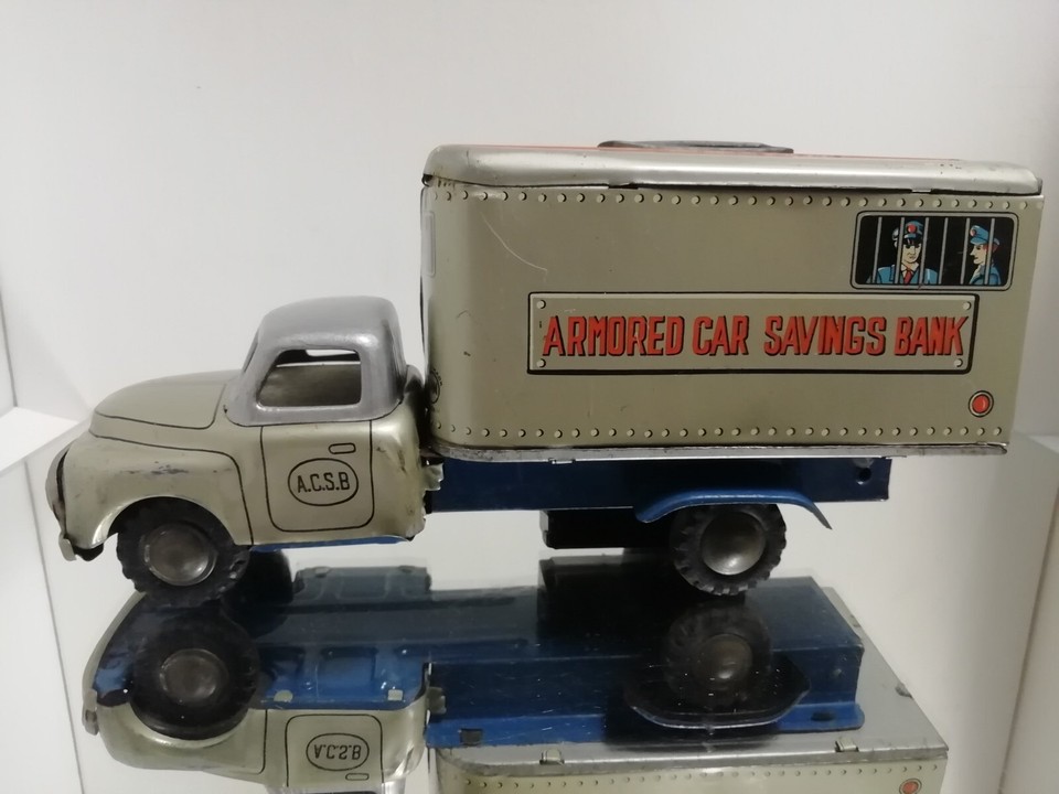 Vintage Marusan Armored Car Savings Bank truck Friction Tin ...