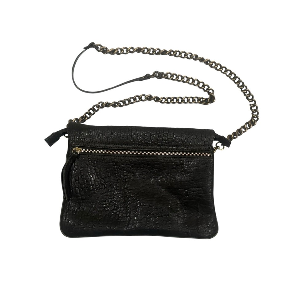 MAXON Collection BLACK Chainlink Pebble LEATHER Purse ITALY Crossbody ...