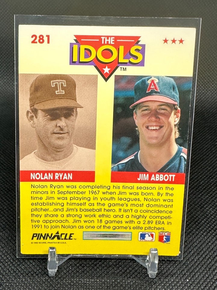 1992 Pinnacle The Idols Nolan Ryan / Jim Abbott #281 - Rangers Angels ...