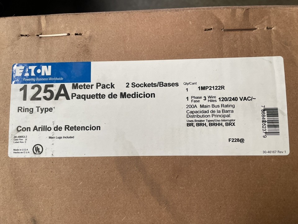 TWO GANG 2 METER PACK 200 AMP 120/240 MAIN ELECTRICAL PANEL EATON ...