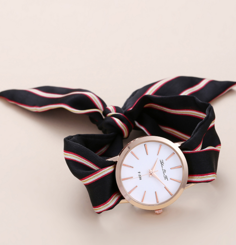 Wrapping Fabric Belted Wrist Watch w Black, Red, Yellow & White ...