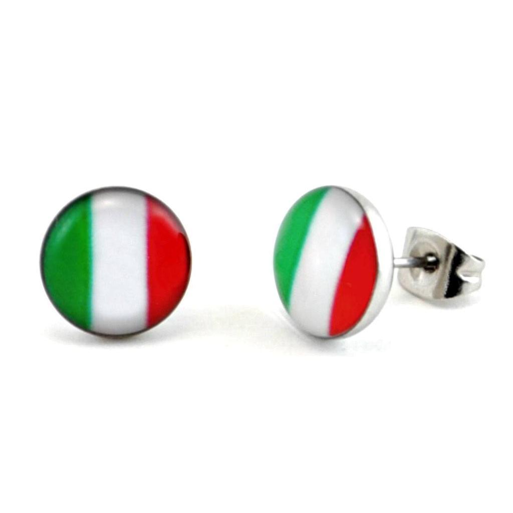 ITALY FLAG STAINLESS STEEL EARRINGS 8mm or 10mm Stud Post Italian Pride ...