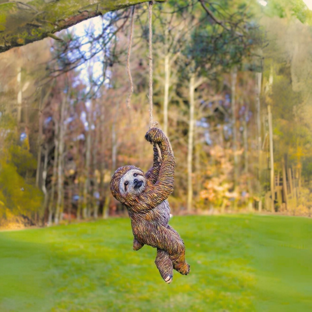 Swinging Sloth Garden Ornament Large Hanging Outdoor Animal Decor Rope ...