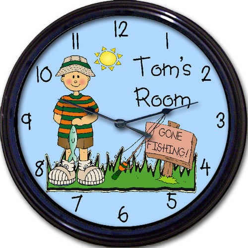 Gone Fishing Child's Personalized Wall Clock Fishing Boy FishTrout ...