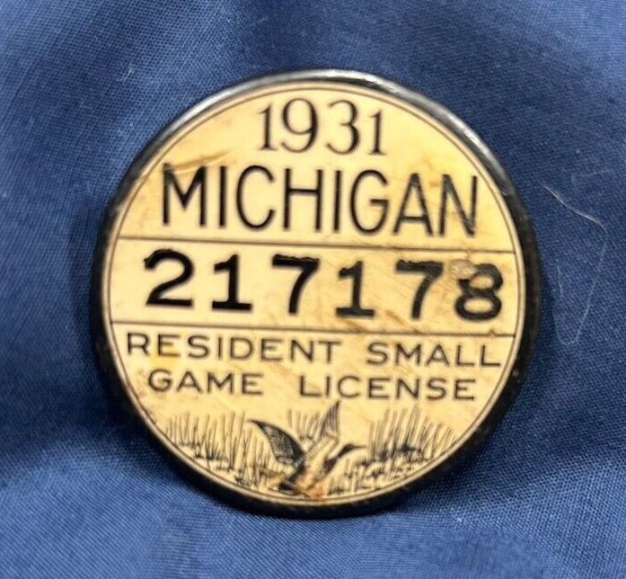 Art Deco 1931 Michigan Small Game License Pinback Badge w/ Mallard Duck ...