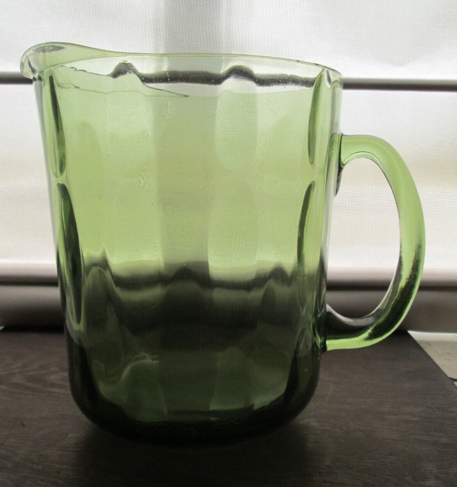 Mid Century HAZEL ATLAS Glass Pitcher AVOCADO GREEN Optic Oval Pattern ...
