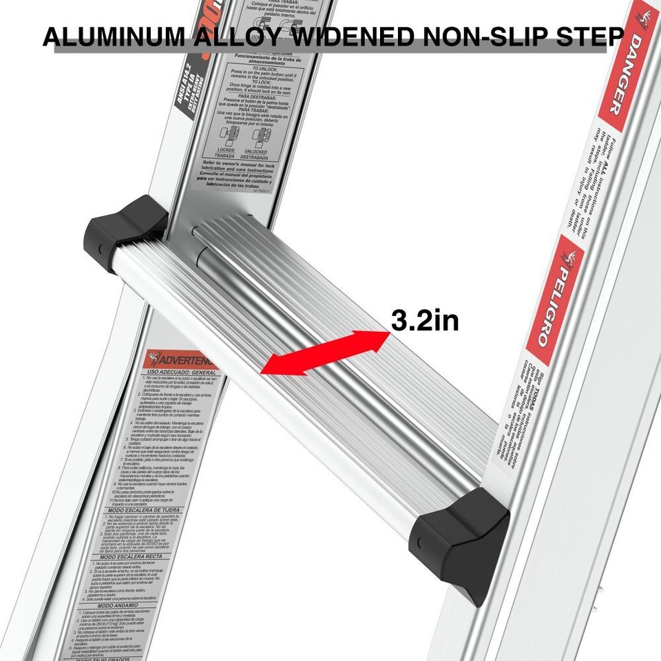 22 Ft Aluminum Adjustable Ladder Folding Extension Stepladder Multi-Use ...