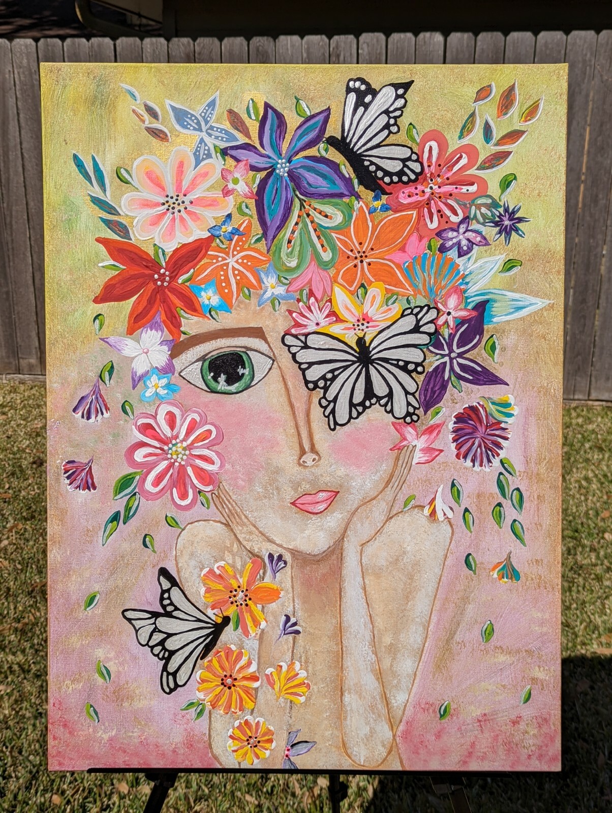 "Garden" handmade original modern face painting. 22x30". Pearl effect ...