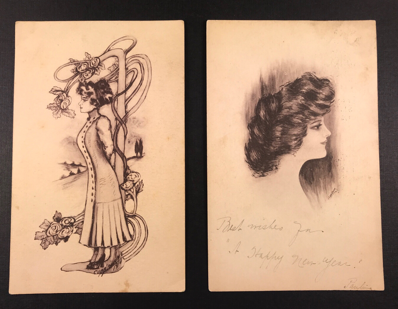 Two Artist Signed Cobb Shinn Pretty Victorian Lady Antique Postcards c ...