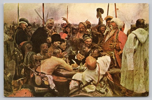 I Repin Cossacks Writing Letter To Turkish Sultan Chrome Postcard Vtg ...