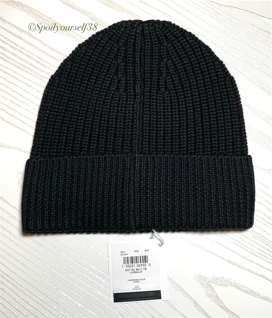 COACH+Men%27s+OS+Black+Rib+Knit+Merino+Wool+BEANIE+Hat for sale online ...