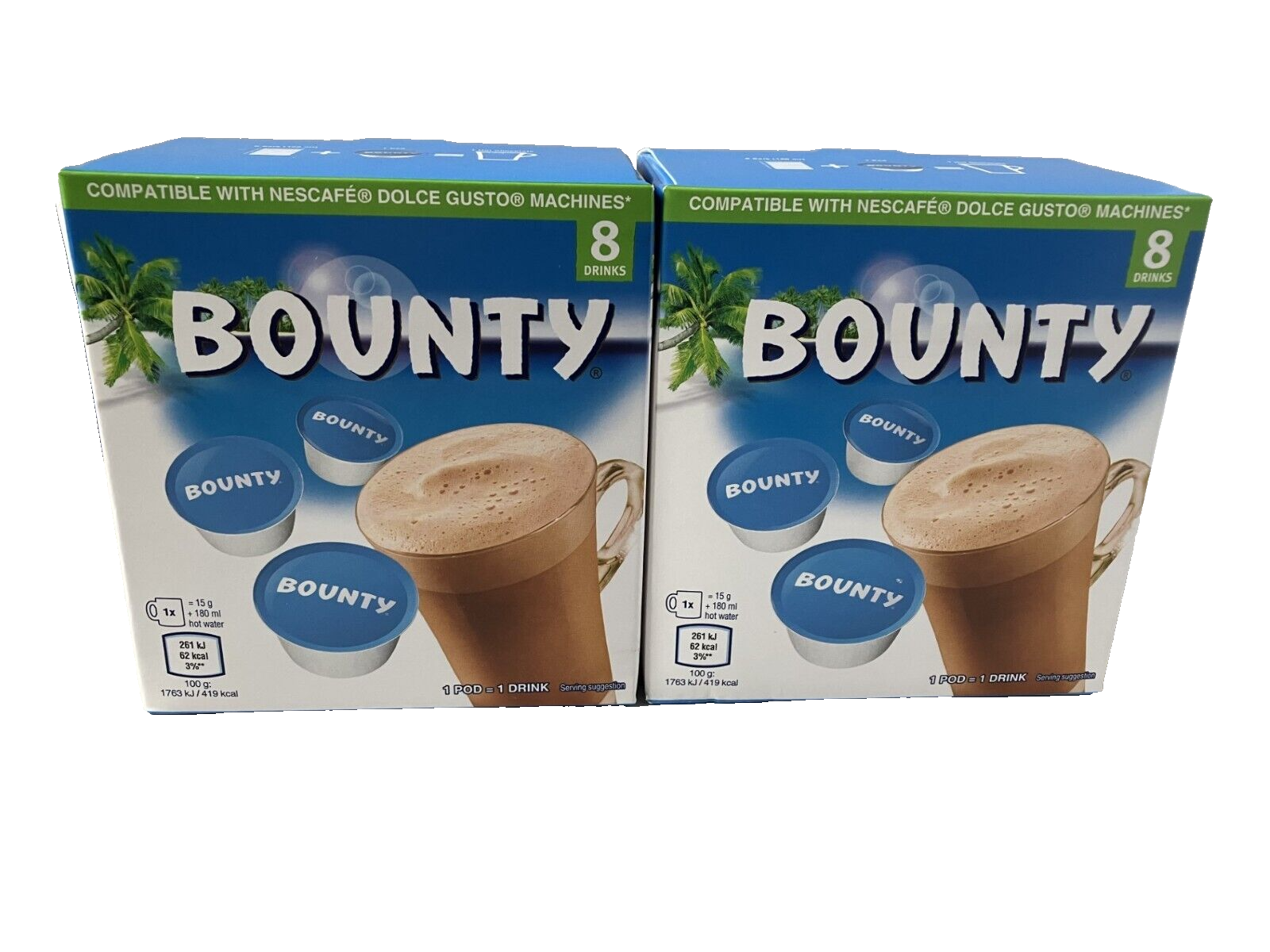2 x Boxes Bounty Hot Chocolate Pods Dolce Gusto Compatible 16 x 15g NEW ...