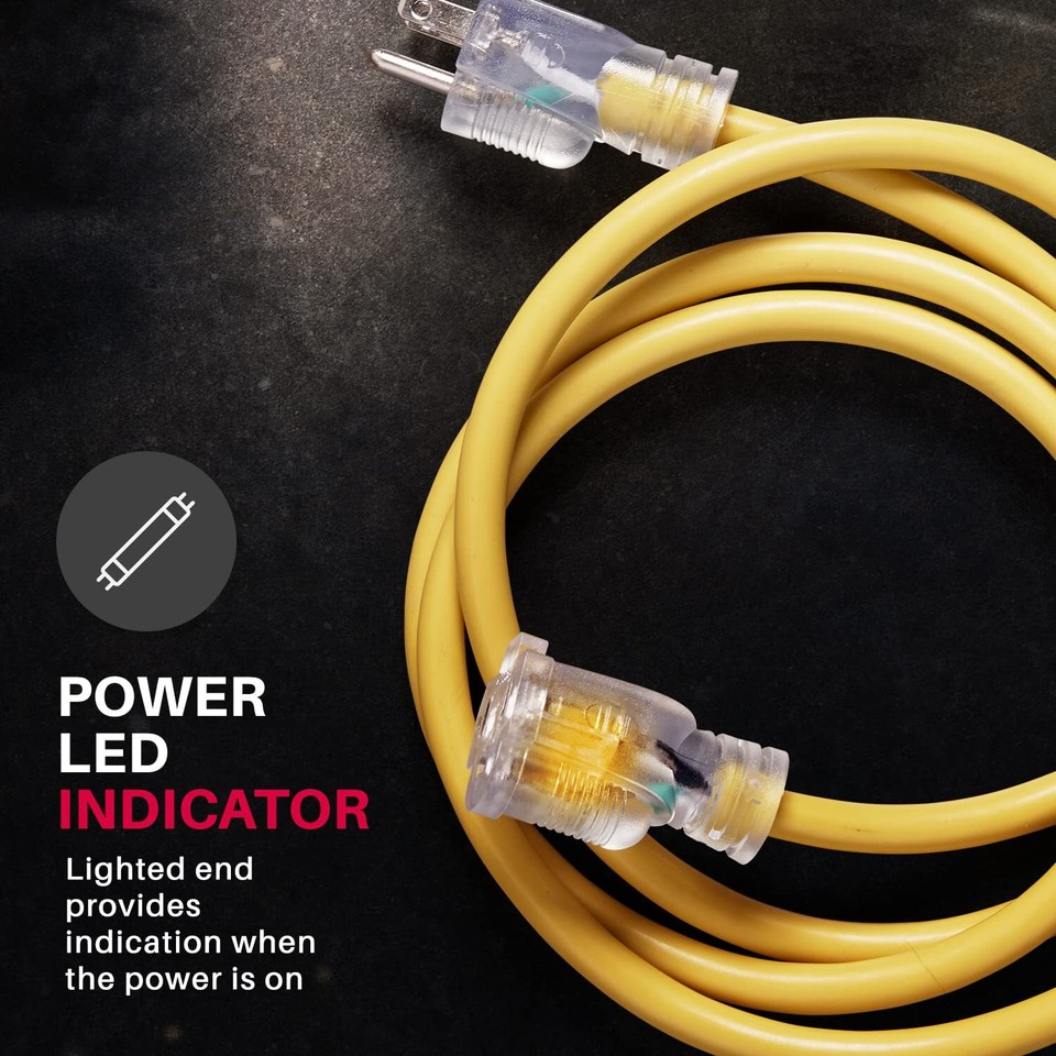 75ft Power Outdoor Extension Cord & Indoor - Waterproof Electric Drop ...