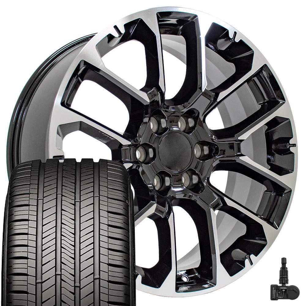 Machined RPO SRV 22 inch Rims TPMS & Goodyear Tires Set Fit Cadillac ...