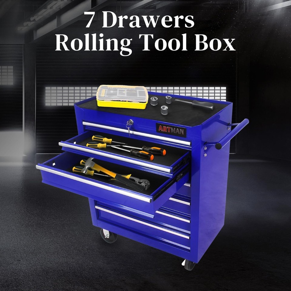 7-Drawer Tool Box,Rolling Tool Chest w/Wheels Multifunctional Tool Cart ...