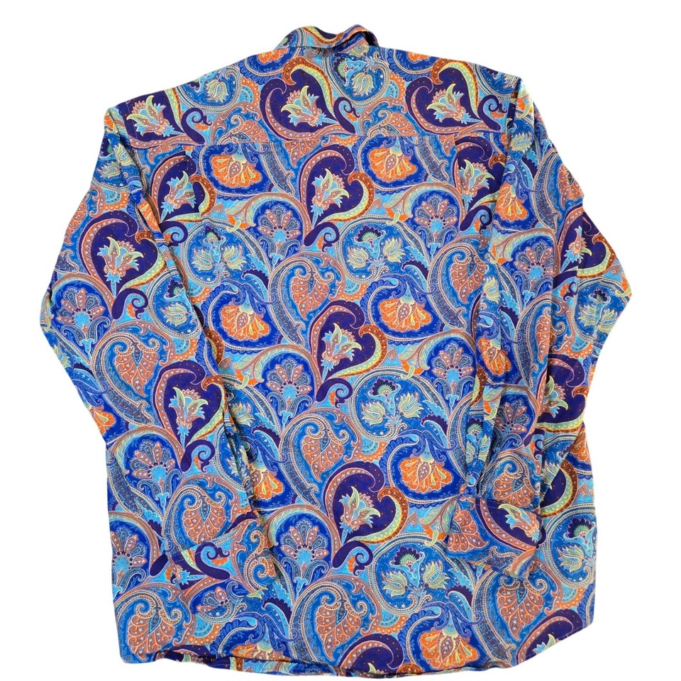 Alan Flusser Blue Paisley Print Long Sleeve Button Down Shirt Men's ...