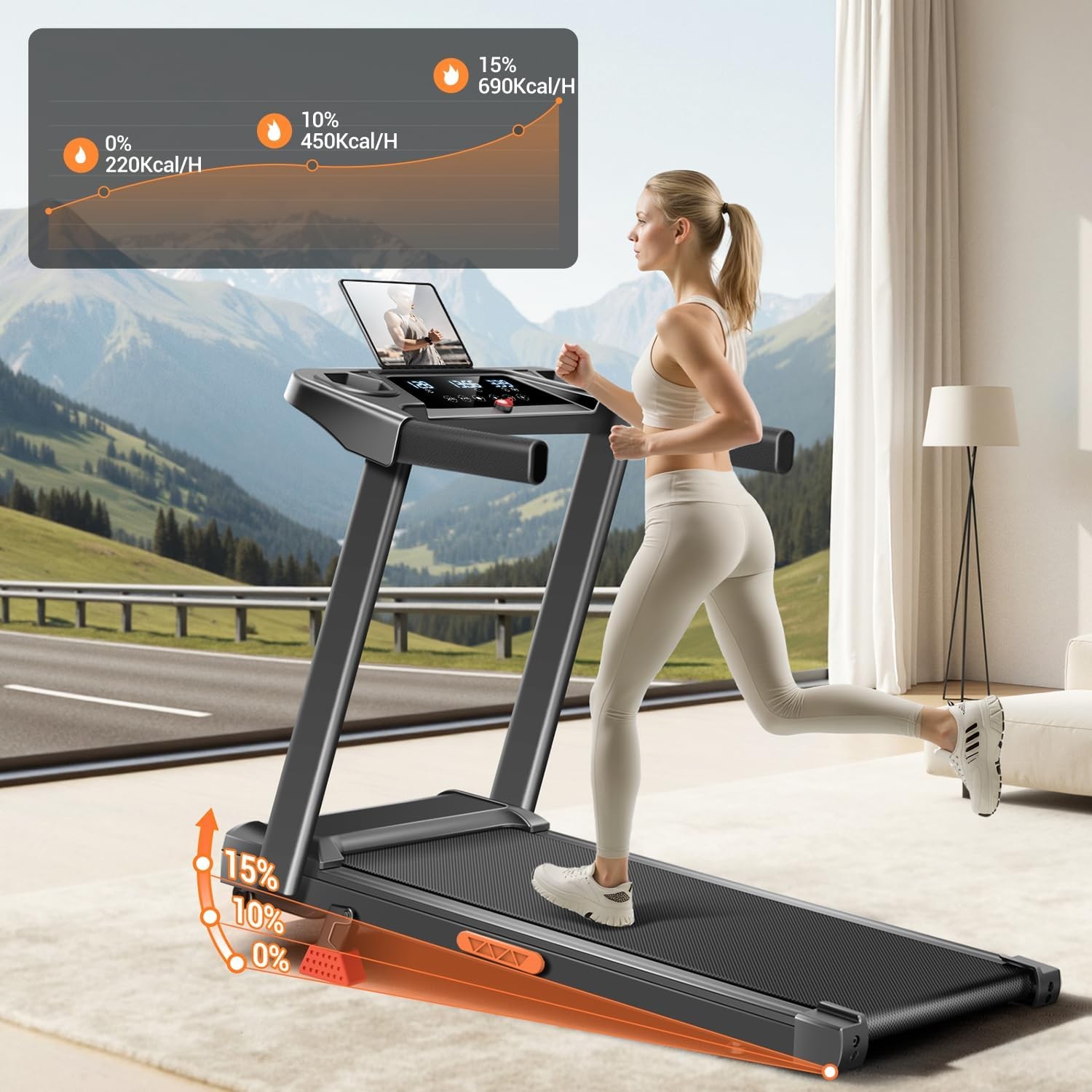 3-In-1 Treadmill,15% Incline Treadmills for Home, Foldable Treadmills ...